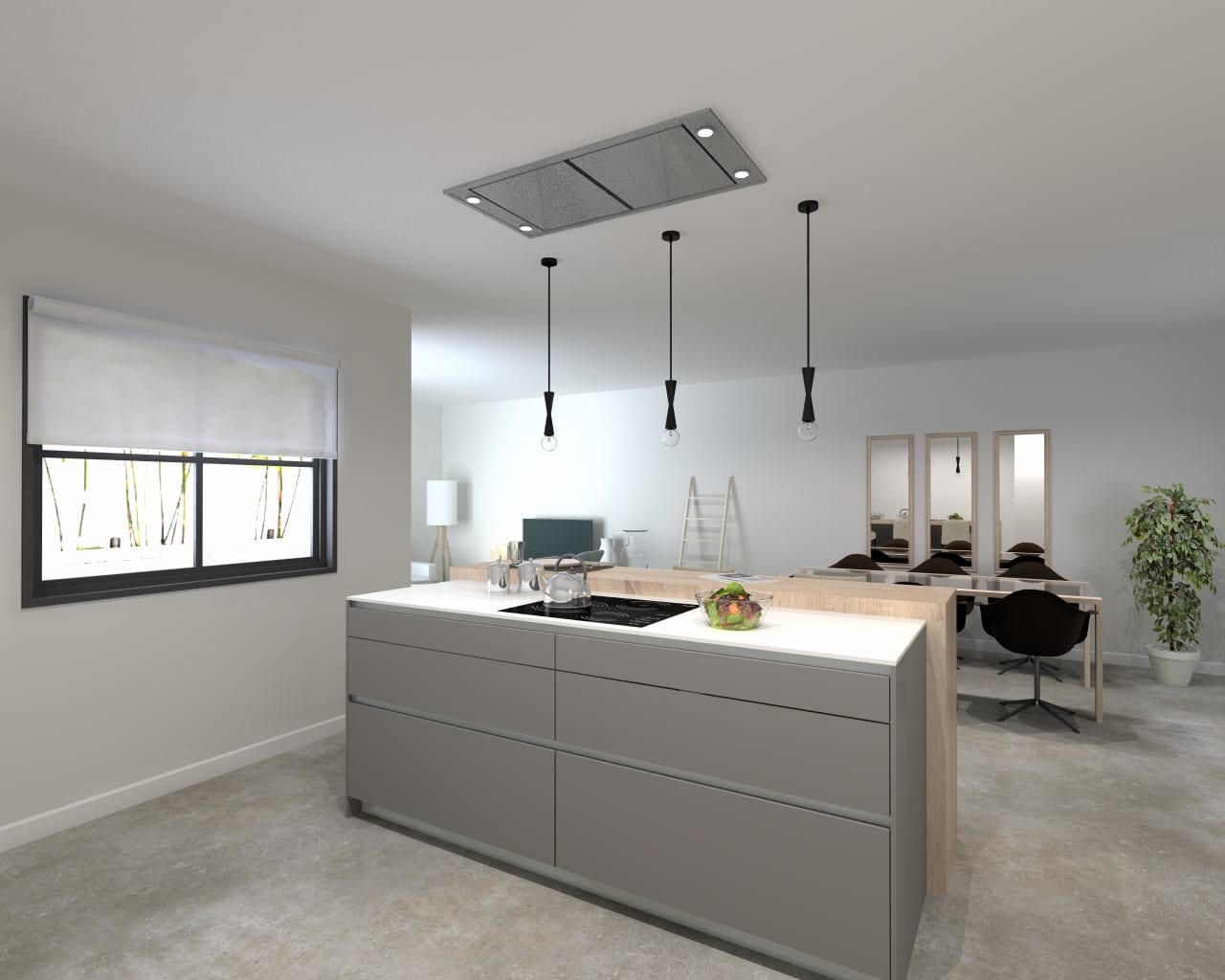 Cocina Santos Line-E Estratificado Seda color Gris Visón y Gris C